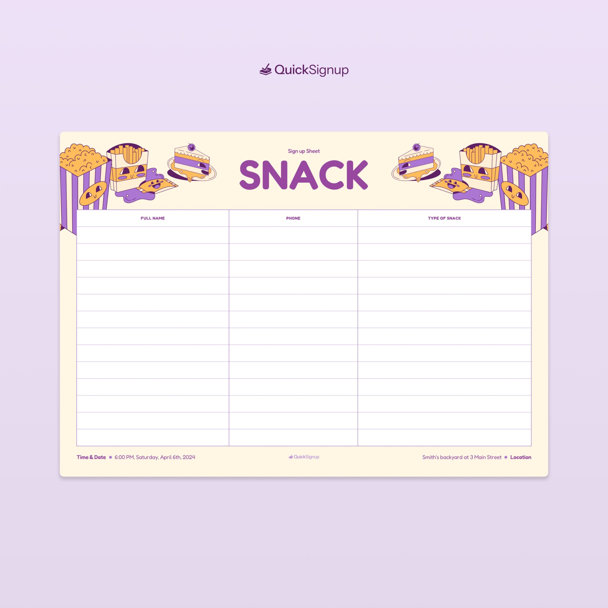 Snack List Template - Free Printable List Templates