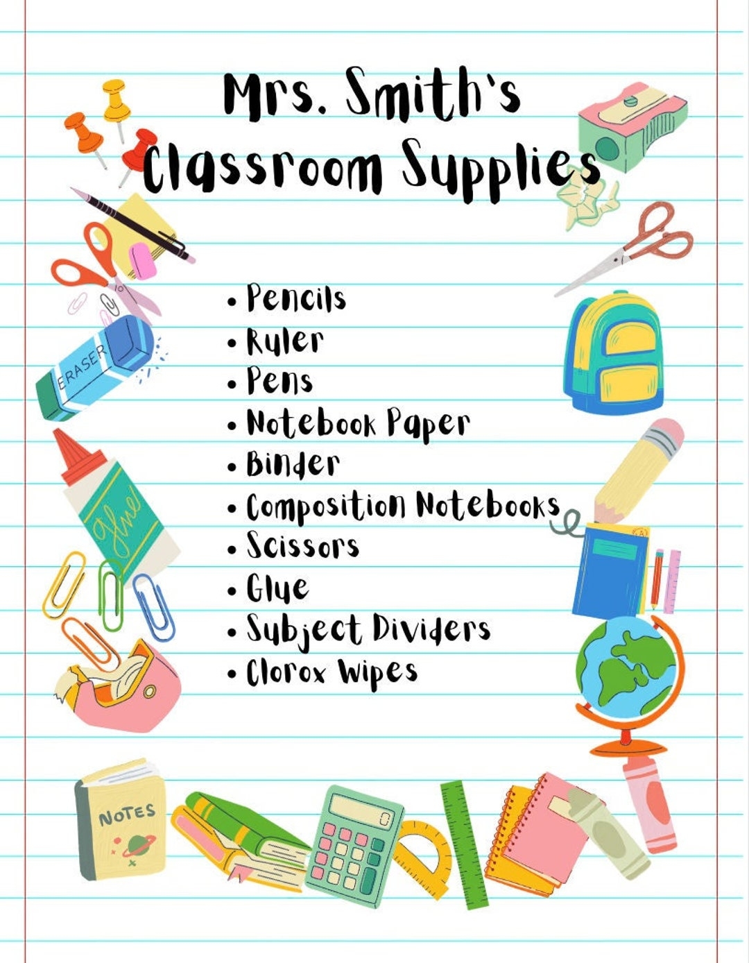 School Supply List Template - Free Printable List Templates