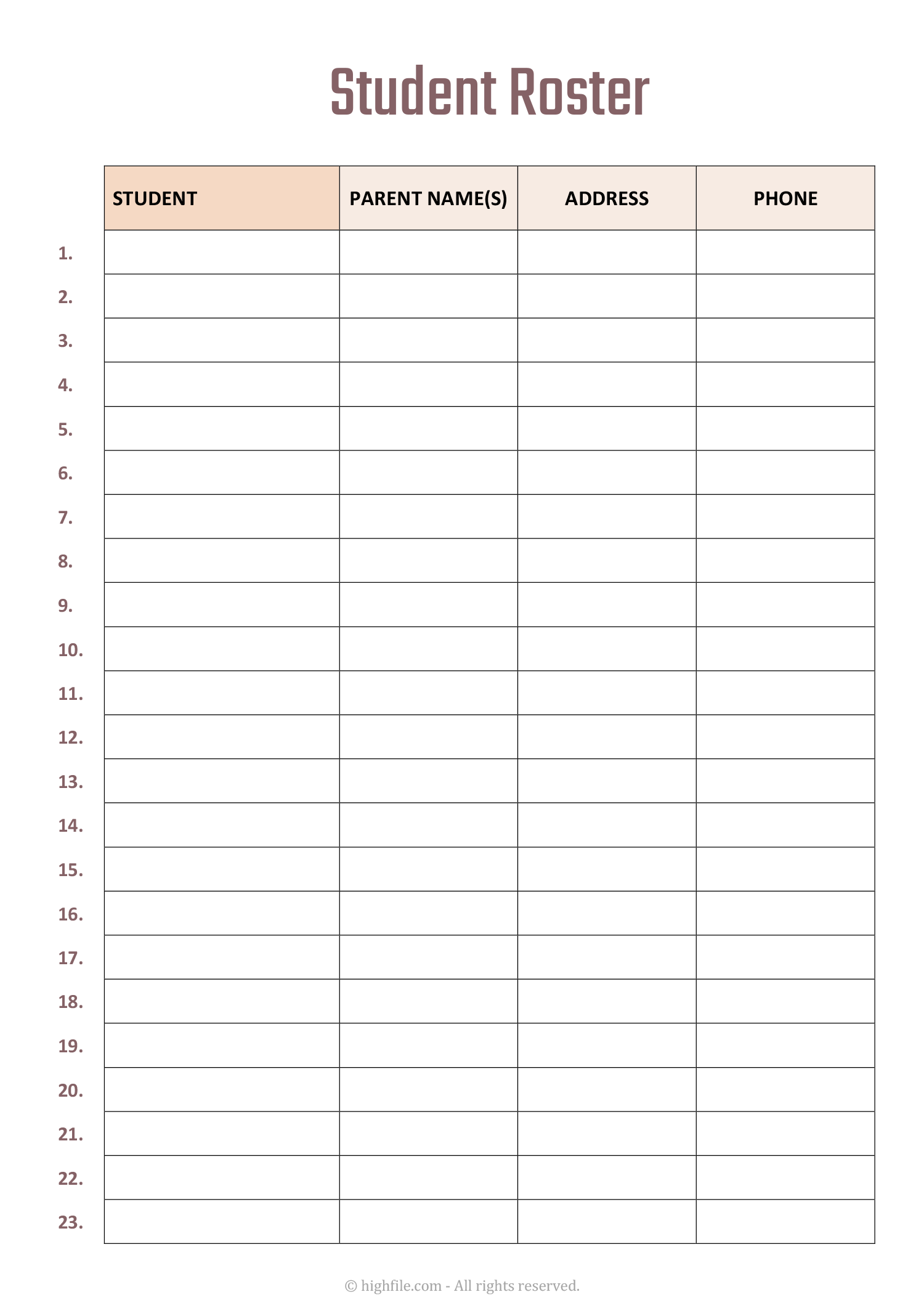 Student List Template - Free Printable List Templates